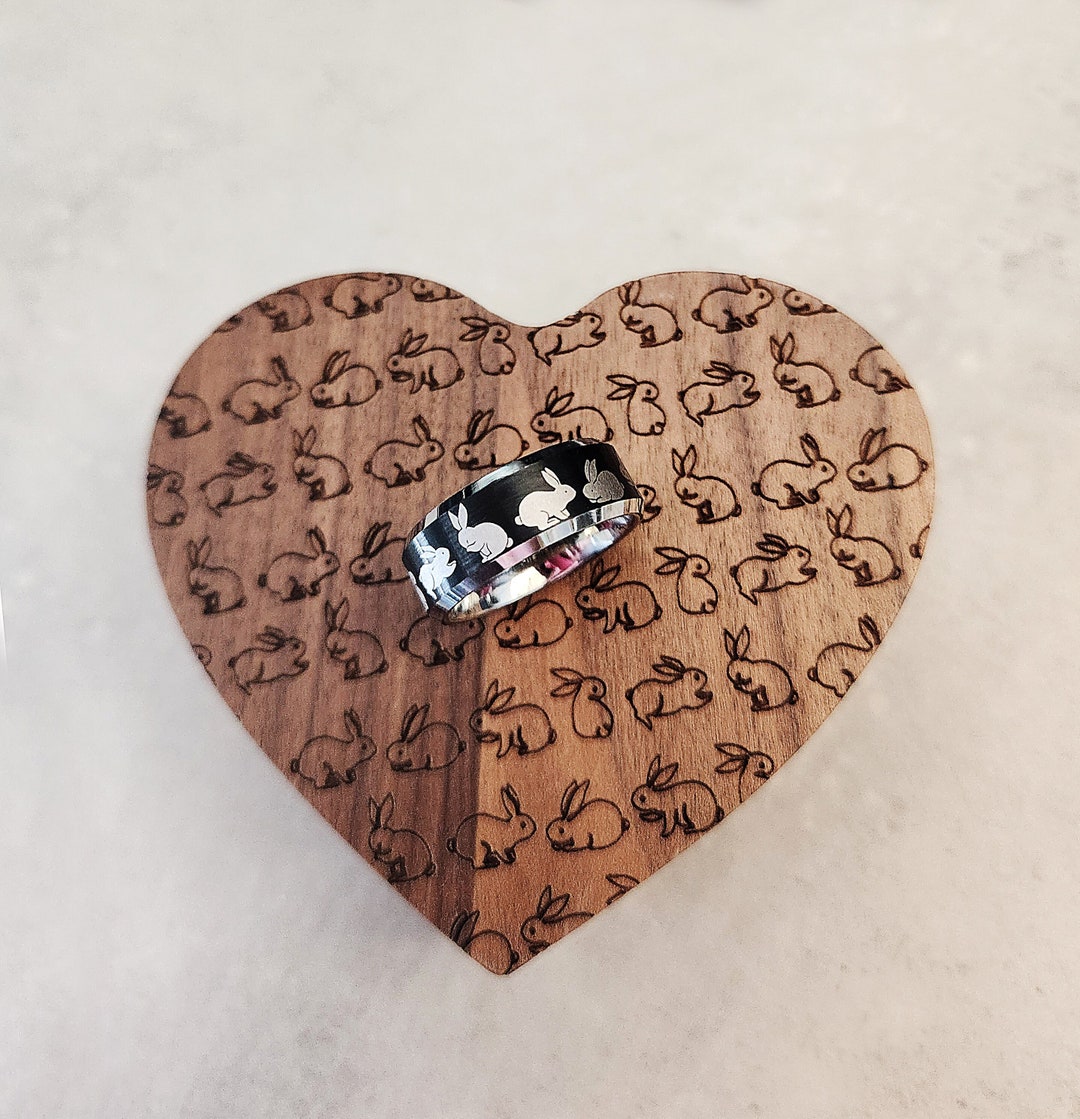 Engraved Rabbit Ring & Engraved Ring Box, Bunny Wedding Ring, Bunny ...