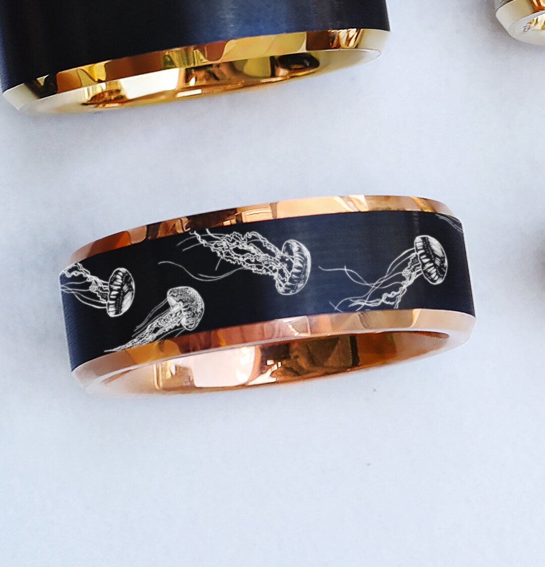 Engraved Jellyfish Ring, Jellyfish Pattern Ring, Jellyfish Wedding Band ...