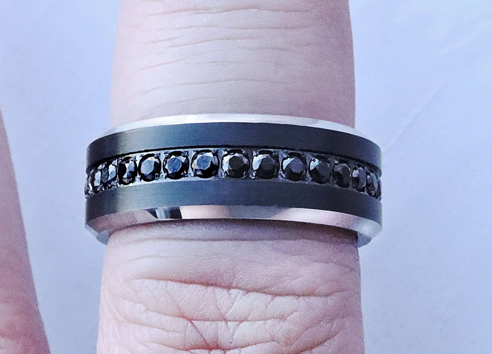 Mens Black Tungsten Ring With Black Diamonds, Mens Black Diamond Ring ...