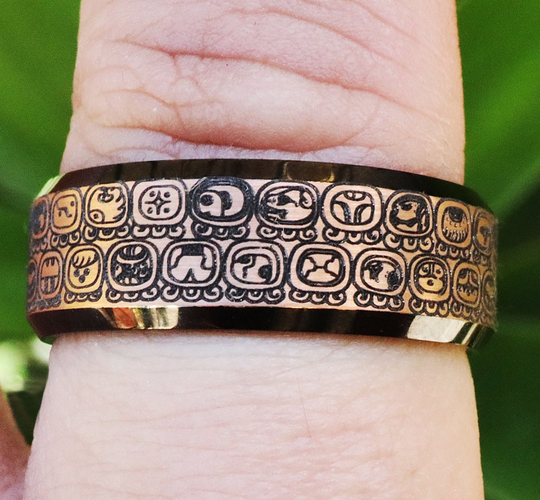 Engraved Maya Symbols Ring, Mesoamerican Promise Ring, Ancient Maya ...