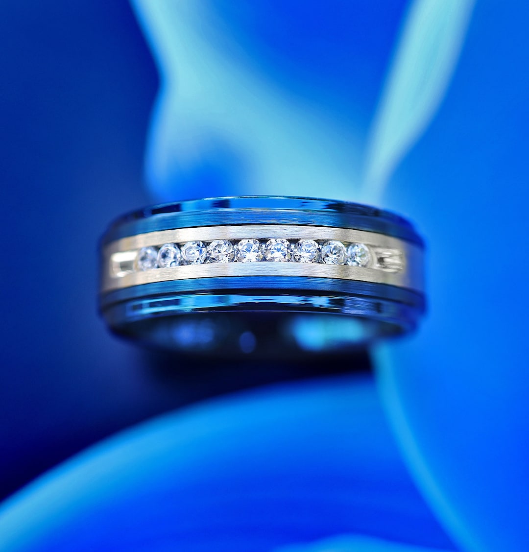 Blue Tungsten Carbide Ring, Mens Blue Tungsten Ring, Blue Diamond Ring ...