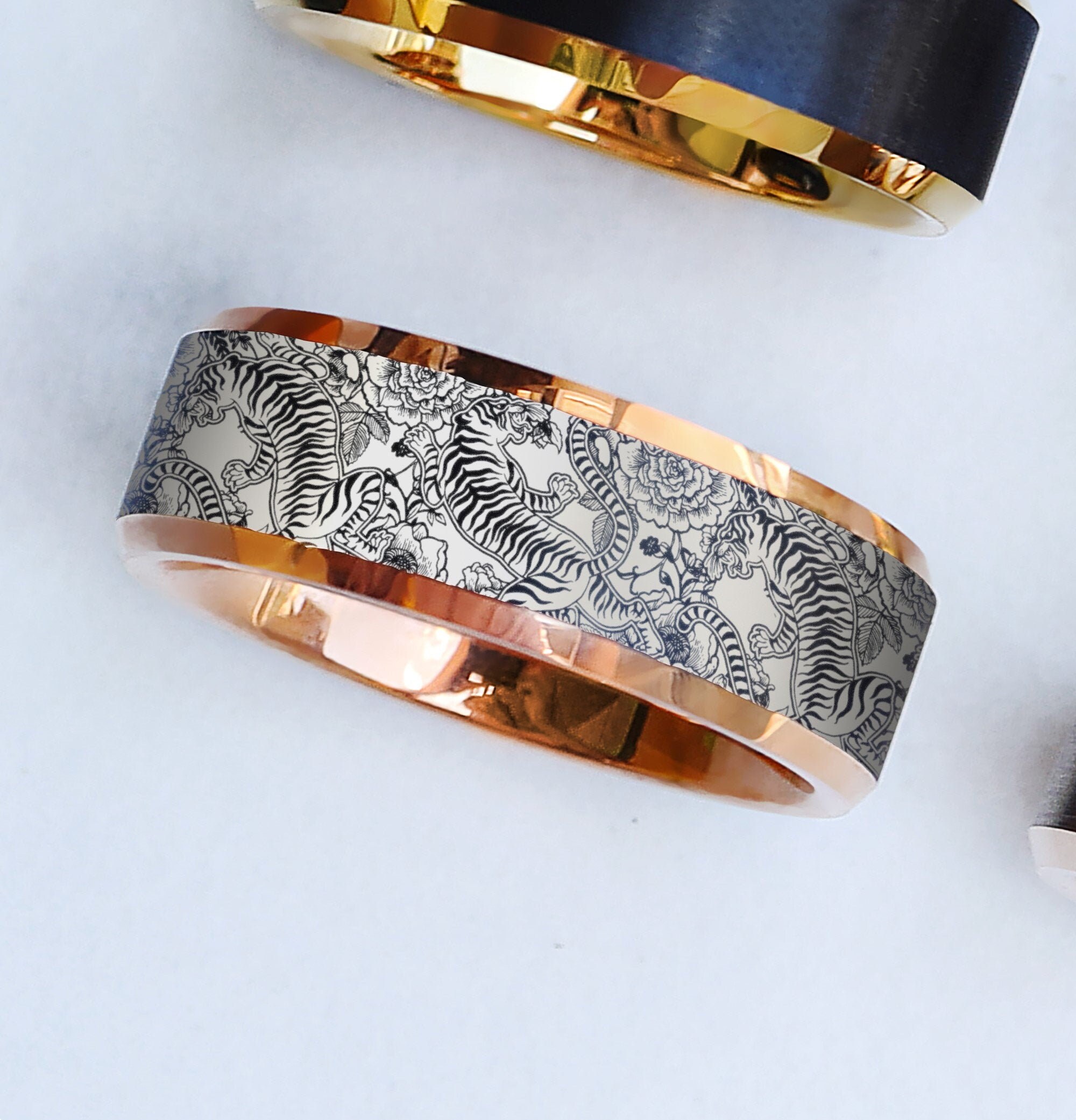 Engraved Black Tungsten Chinese Tiger Wedding Band Ring - Etsy