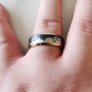 Engraved Mountain Range & Trees Ring, Mens Mountain Range Ring, Mens ...