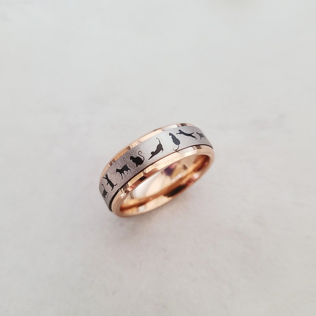 Engraved Cat Spinner Ring, Black Cat Ring, Black Cat Promise Ring ...
