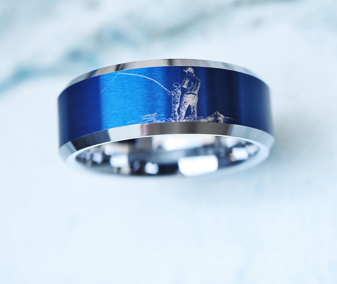 Engraved Father Son Jewelry, Blue Tungsten Ring, Father & Son Ring ...