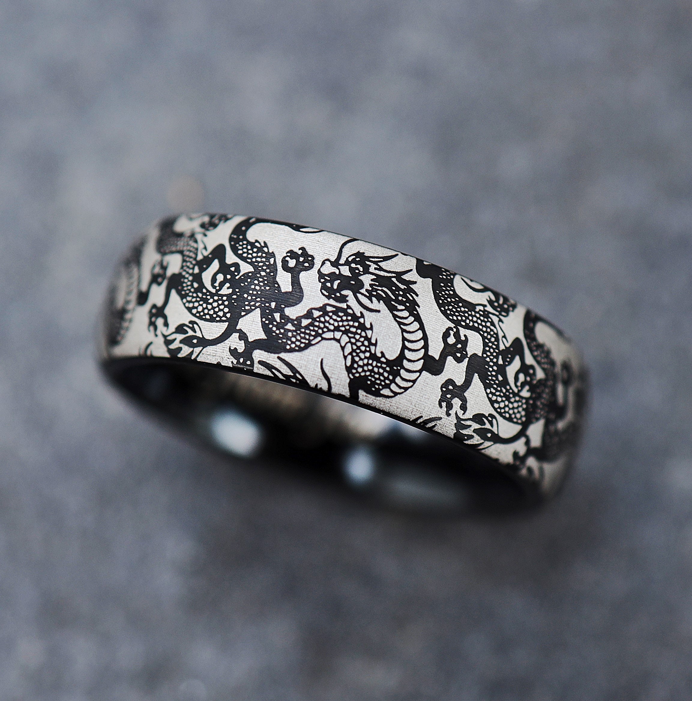 Engraved Black Dragon Promise Ring Ancient Chinese Custom | Etsy