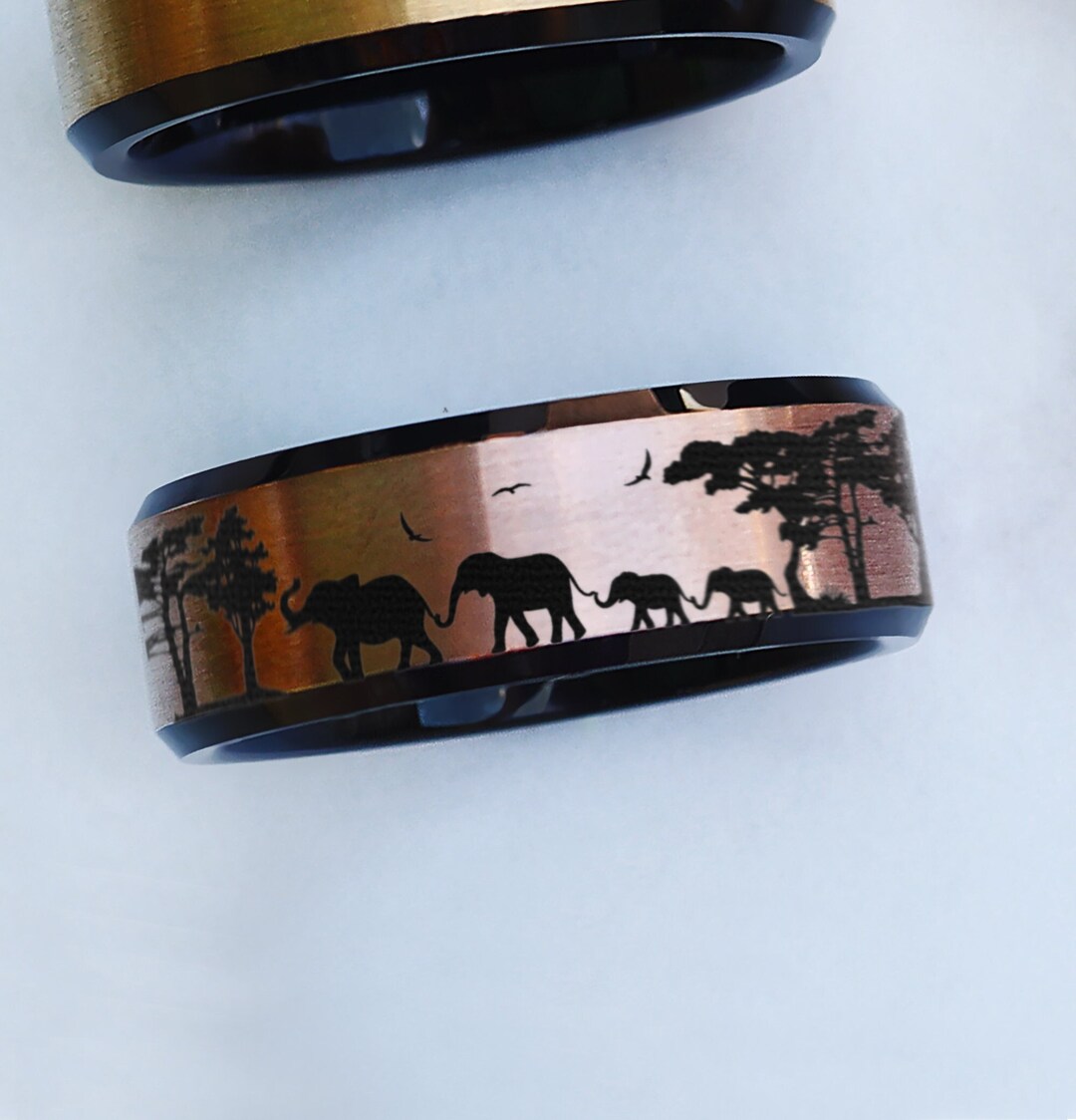Engraved African Elephant Family Ring, Elephant Herd Promise Ring ...
