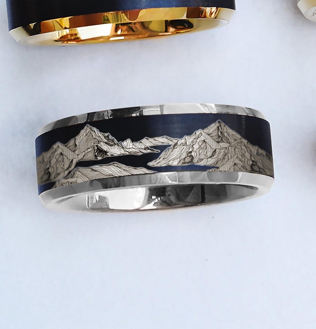 Engraved Minimal Mountain Landscape Ring, 3D Mountain Lines Ring ...