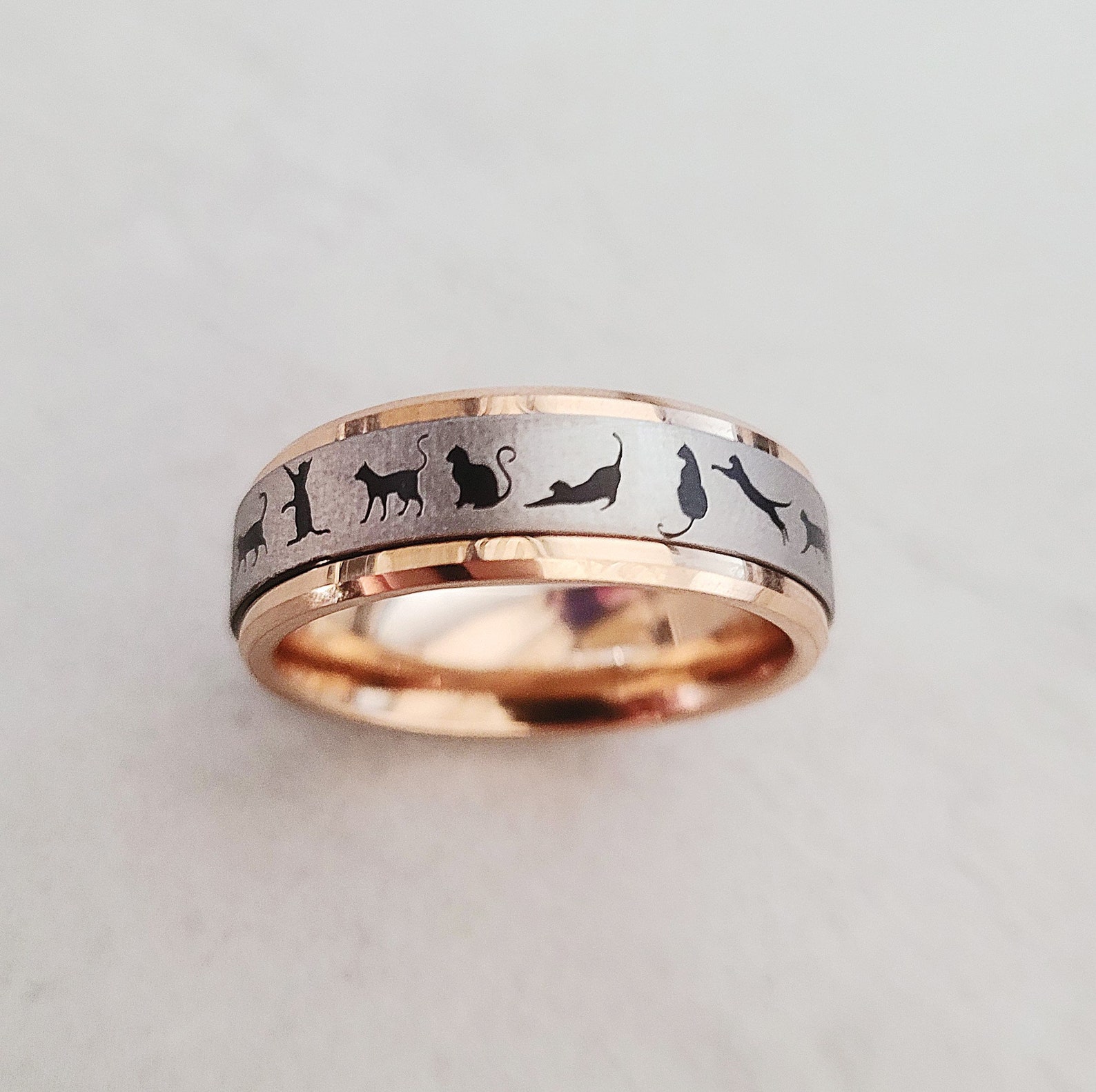 Engraved Cat Spinner Ring Black Cat Ring Black Cat Promise - Etsy