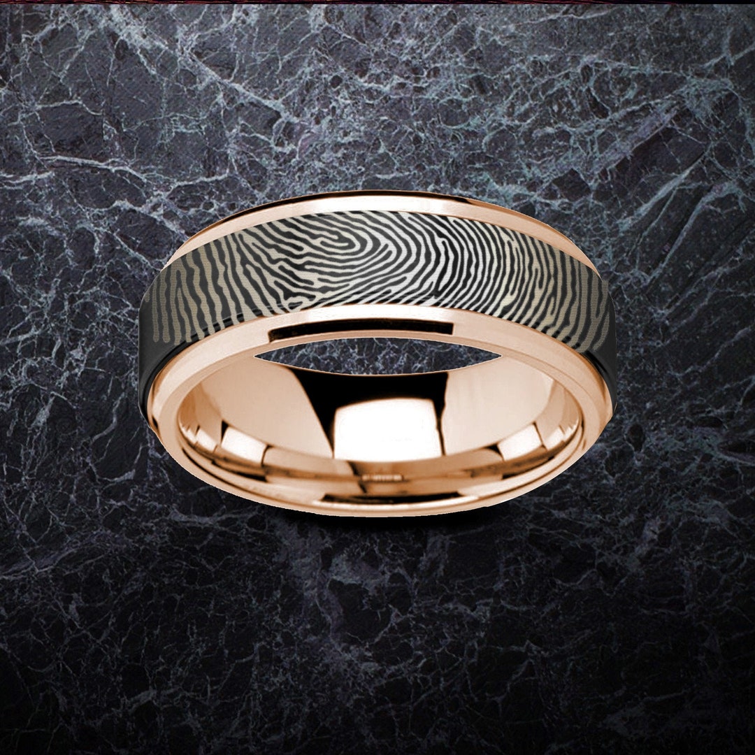 Rose Gold Fidget Spinner Fingerprint Ring, Fidget Spinner Tungsten Ring ...