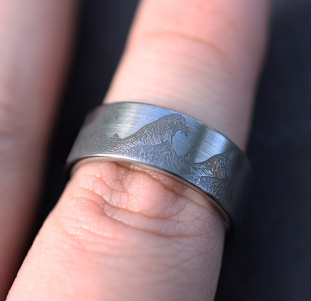 Special Embossed Engraved Great Wave off Kanagawa Ring, Great Wave off ...