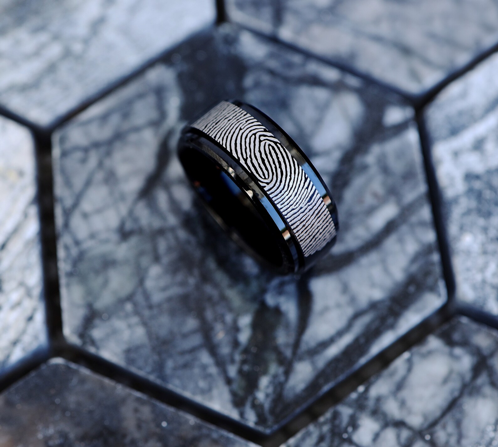 Black Tungsten Spinner Fingerprint Ring Fidget Spinner - Etsy