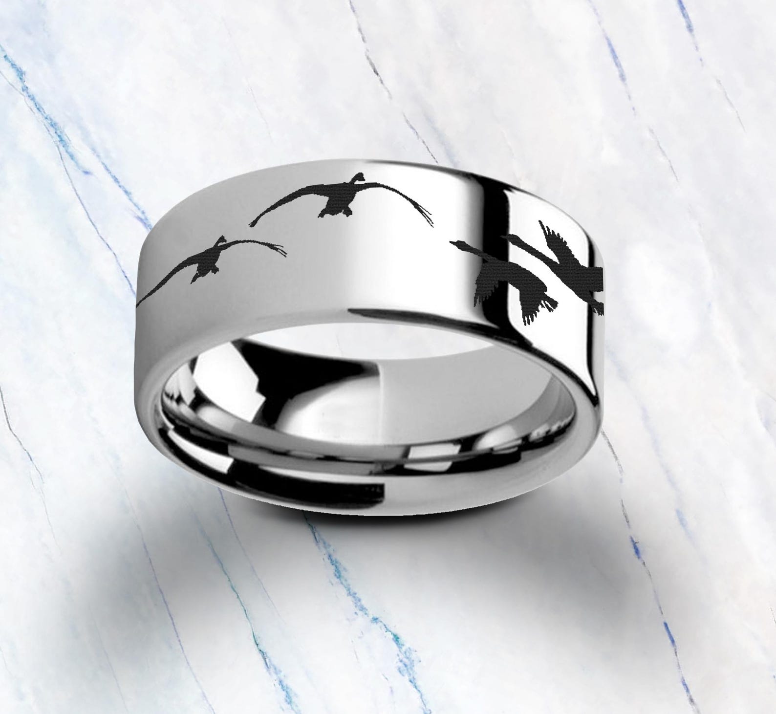 Engraved Group of Flying Geese Promise Tungsten, His and Hers ...