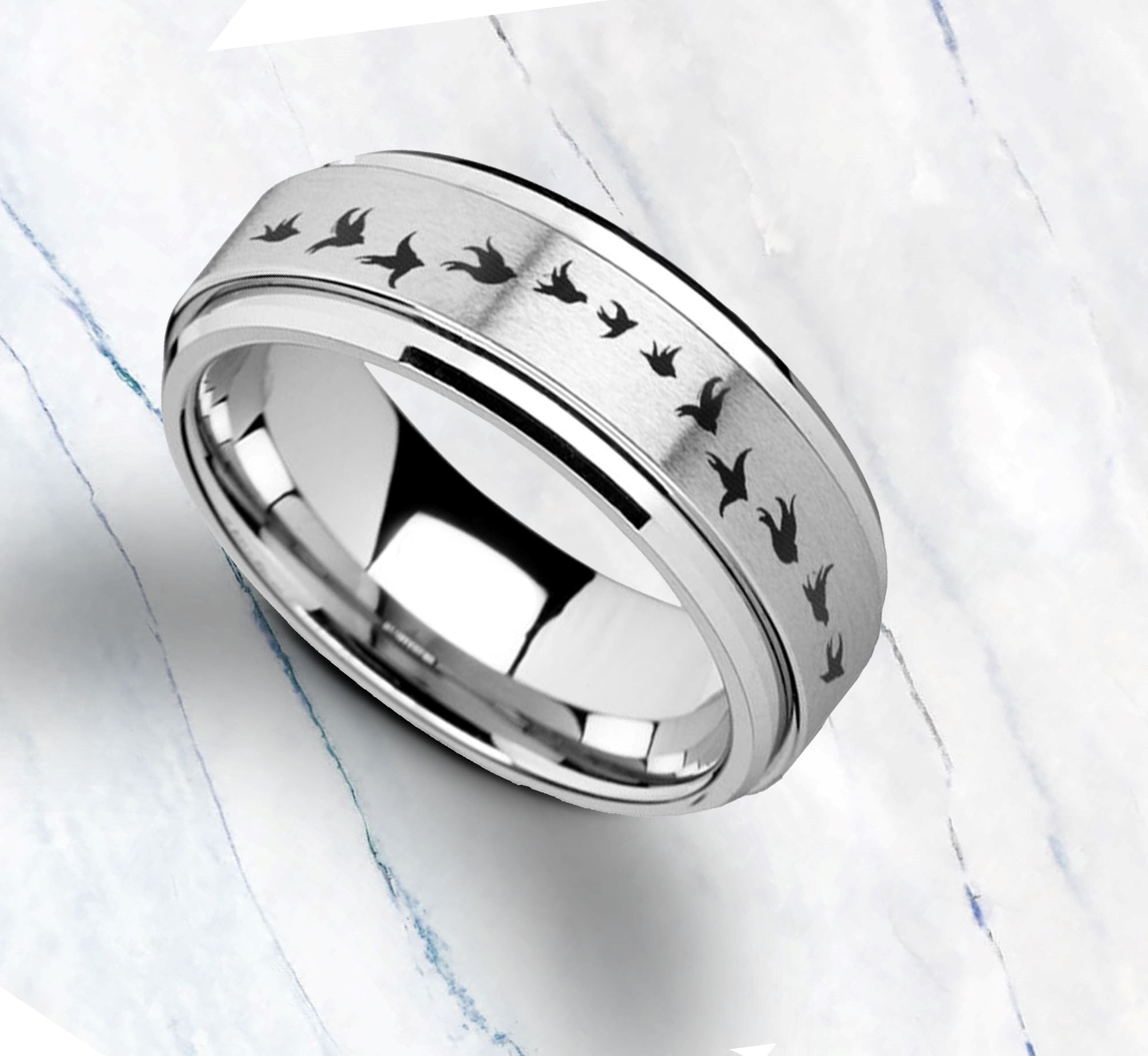 Personalized Laser Engraved Fidget Spinner Ring Flying Birds - Etsy