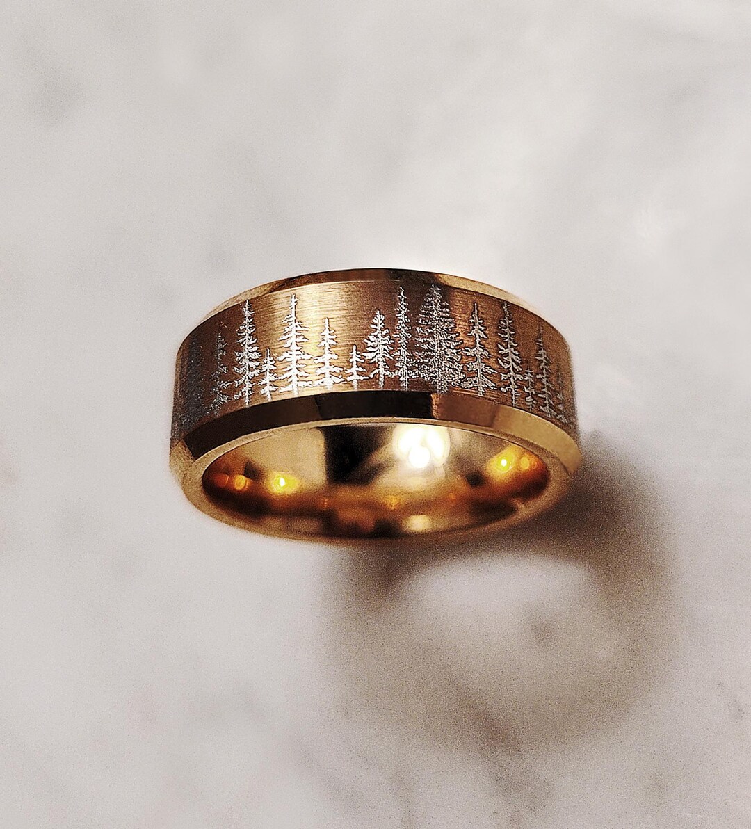 Engraved Minimal Forest Ring, Beautiful LIGHT Engraved Tree Ring ...
