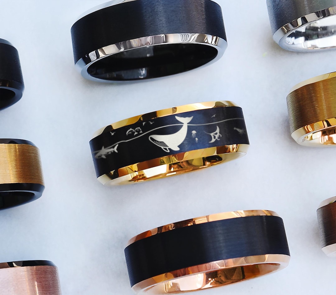 Engraved Ocean Ring, Ocean Sea Ring, Ocean Wedding Band, Whale Promise ...