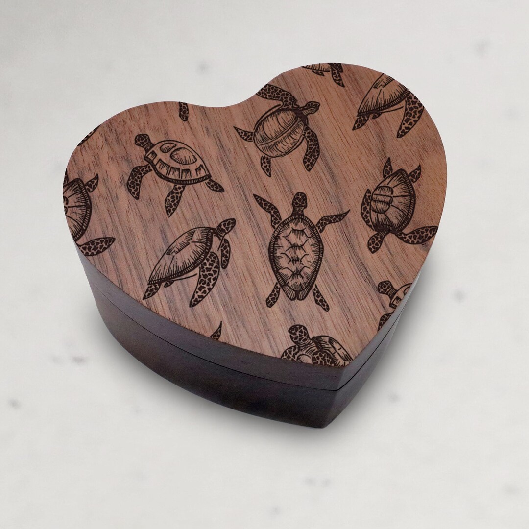 Engraved Sea Turtle Ring Box, Black Walnut Wood Ring Box, Turtle Ring ...