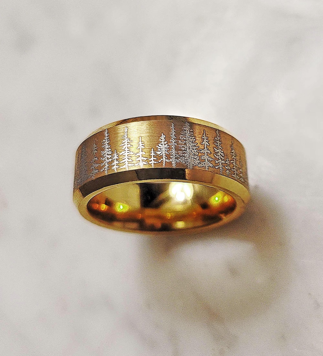 Engraved Minimal Forest Ring, Beautiful LIGHT Engraved Tree Ring ...
