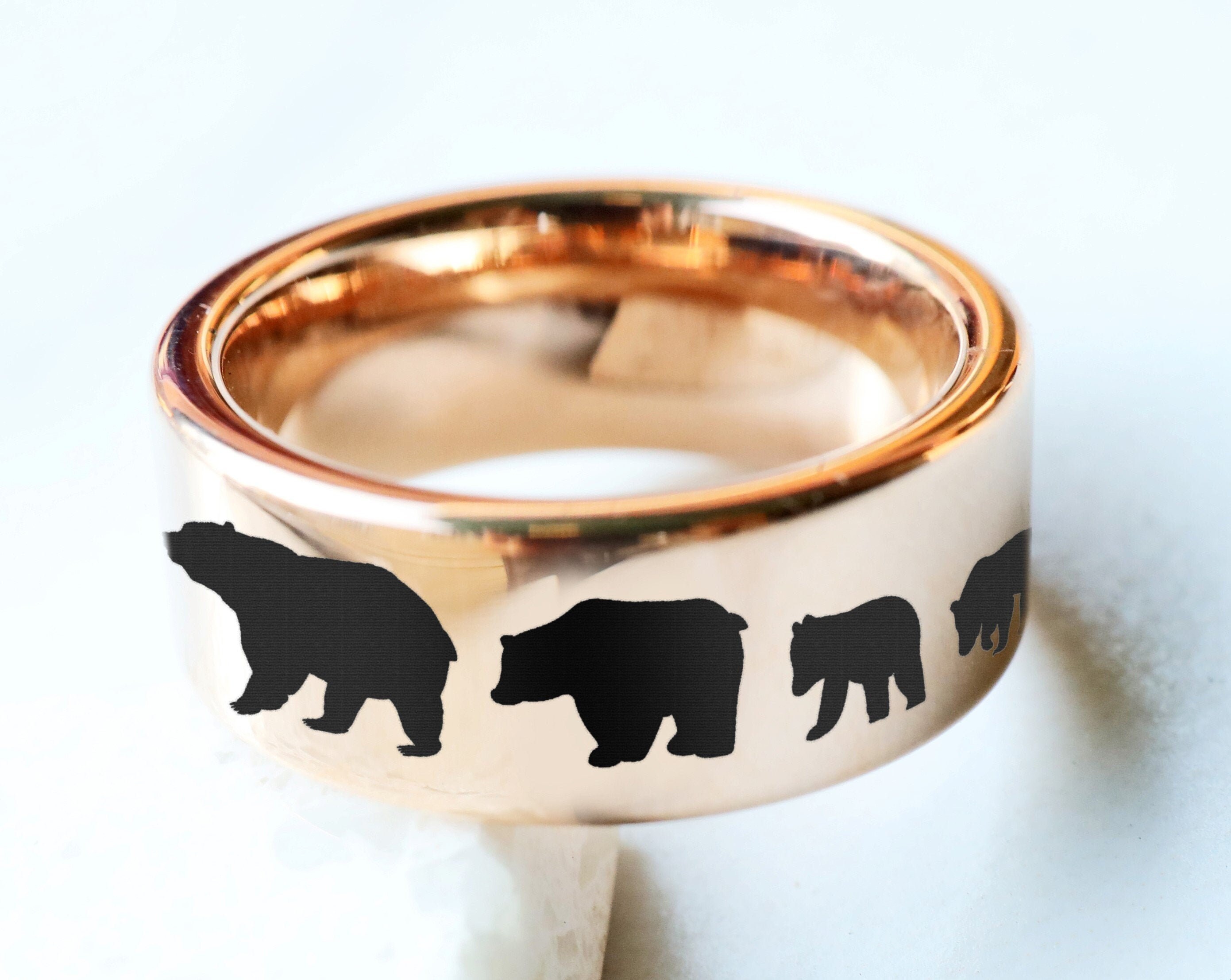 Engraved Bear Family Wedding Band Bear Family Promise Ring - Etsy