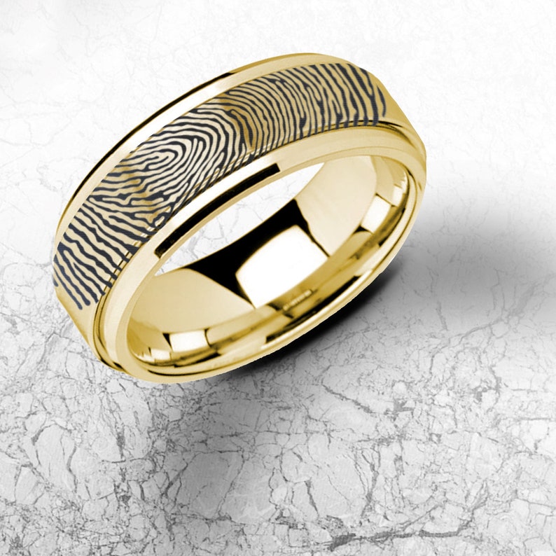 Rose Gold Fidget Spinner Fingerprint Ring, Fidget Spinner Tungsten Ring ...