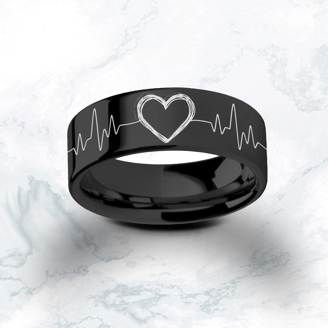 Engraved Real EKG Heart Beat Monitor Ring, Baby Heart Beat Engraving ...