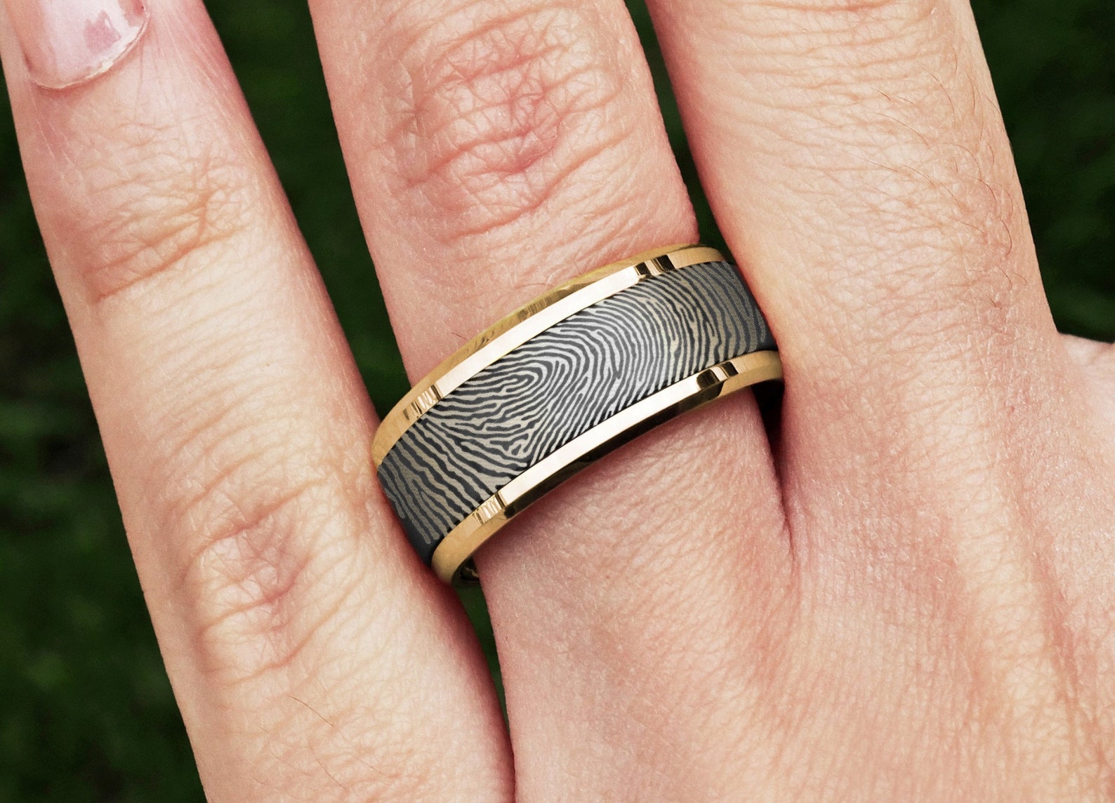 Rose Gold Fidget Spinner Fingerprint Ring, Fidget Spinner Tungsten Ring ...