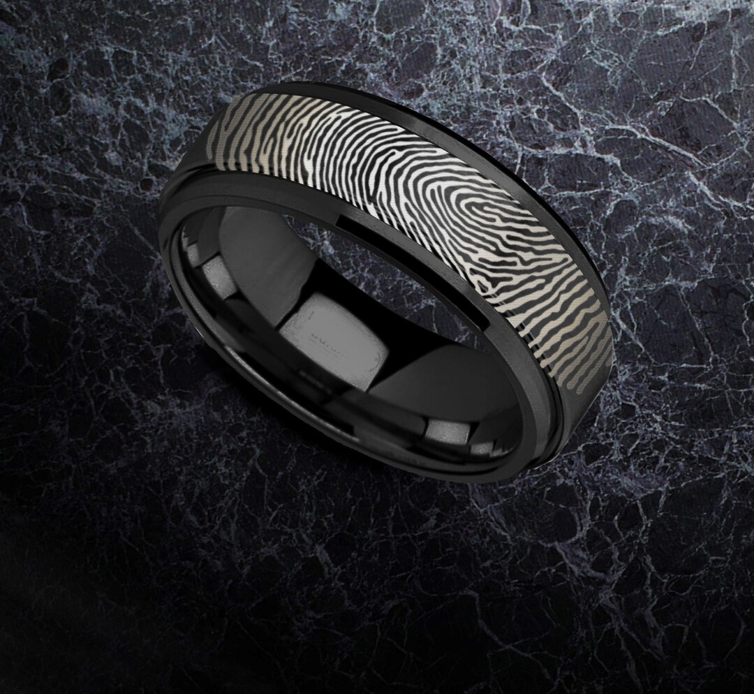 Black Tungsten Spinner Fingerprint Ring, Fidget Spinner Tungsten Ring ...