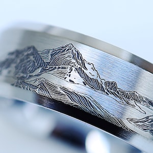 Hyper Detail Engraved Mountain Landscape Ring, 3D Mountain Lines Ring ...