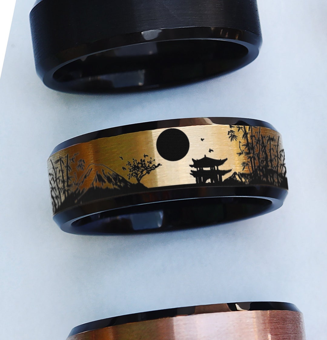 Engraved Feudal Japan Scene Ring, Old Japan Scene Ring, Nihon Japanese ...