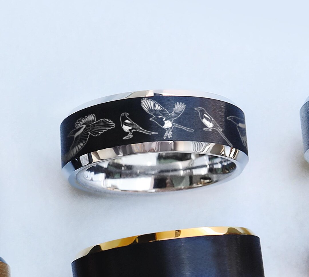 Engraved Magpie Gift, Magpie Ring, Magpie Promise Ring, Magpie Wedding ...