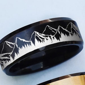 LIGHT Engraved Mens Mountain Wedding Band, Mountain Engagement Ring ...