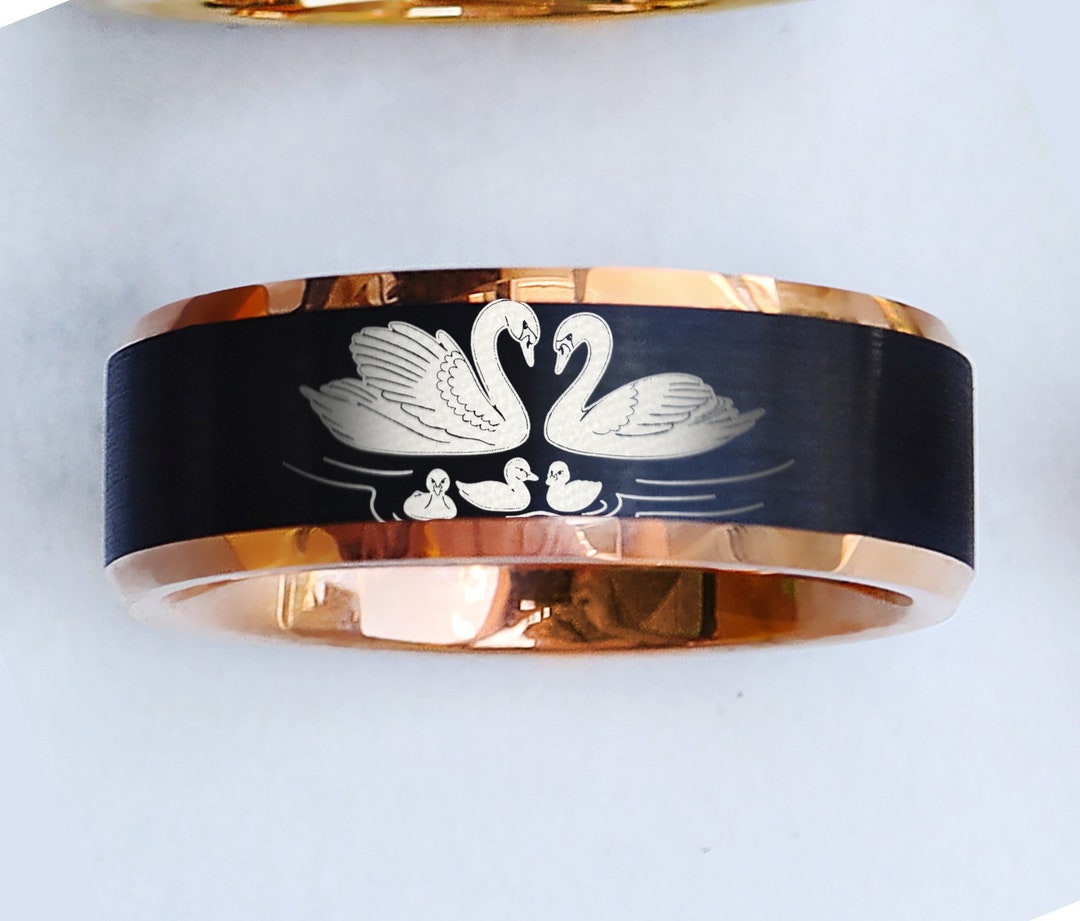 Engraved Swan Family Ring, Swan Wedding Ring, Swan and Cygnet Promise ...
