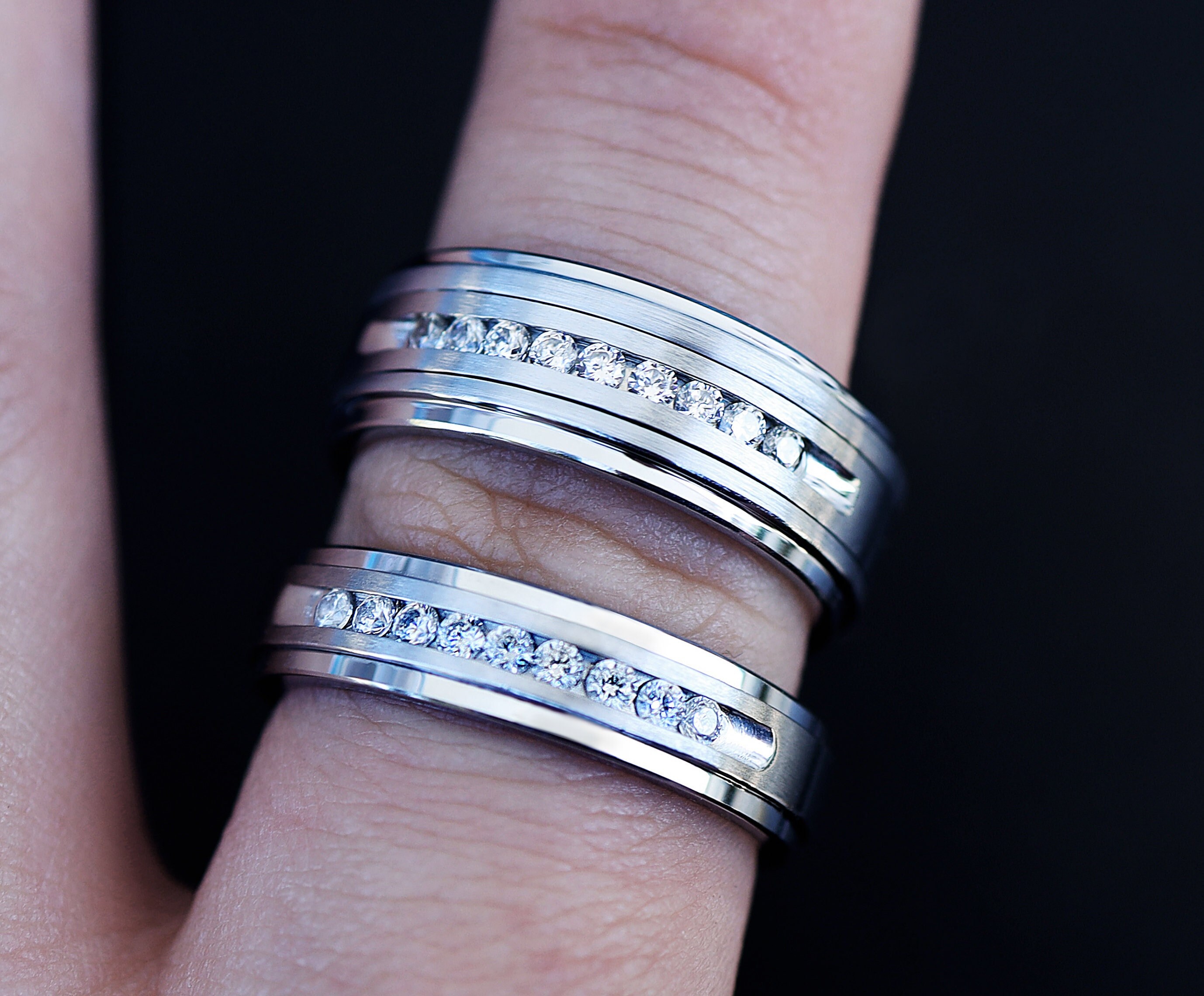 Matching Set Tungsten Wedding Bands for Men and Women - 8mm Raised ...