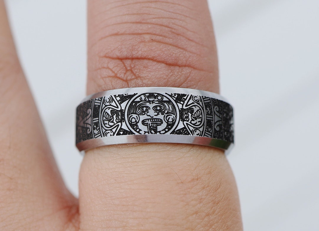 Engraved Marked Mexican Aztec Ring, Aztec Warrior Ring, Aztec Calendar ...