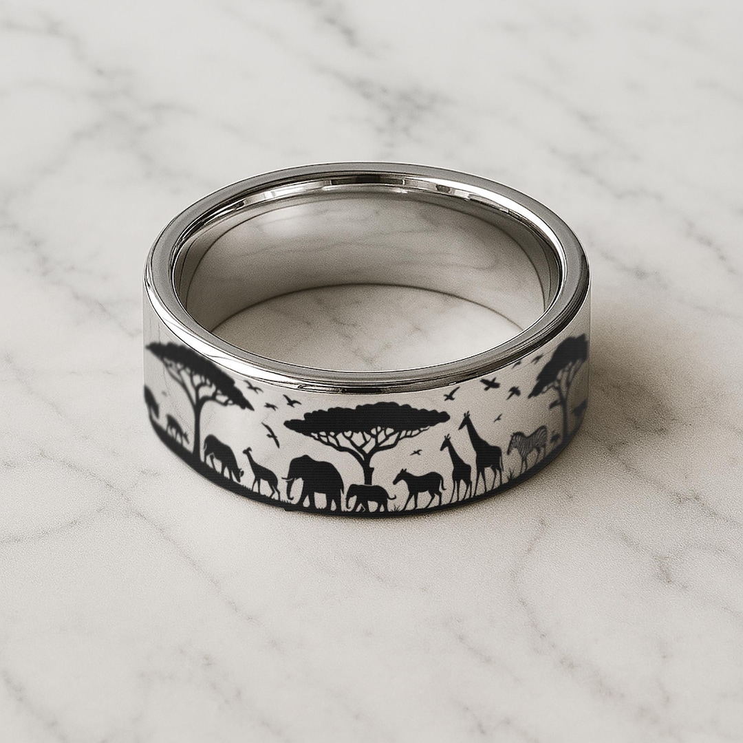 Engraved African Safari Animal Ring, Africa Animals Ring, African ...