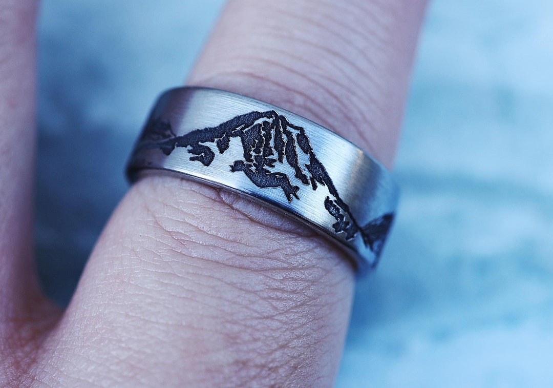 Hyper Detail Engraved Mount Rainier Ring, Etched Mount Rainier Ring ...