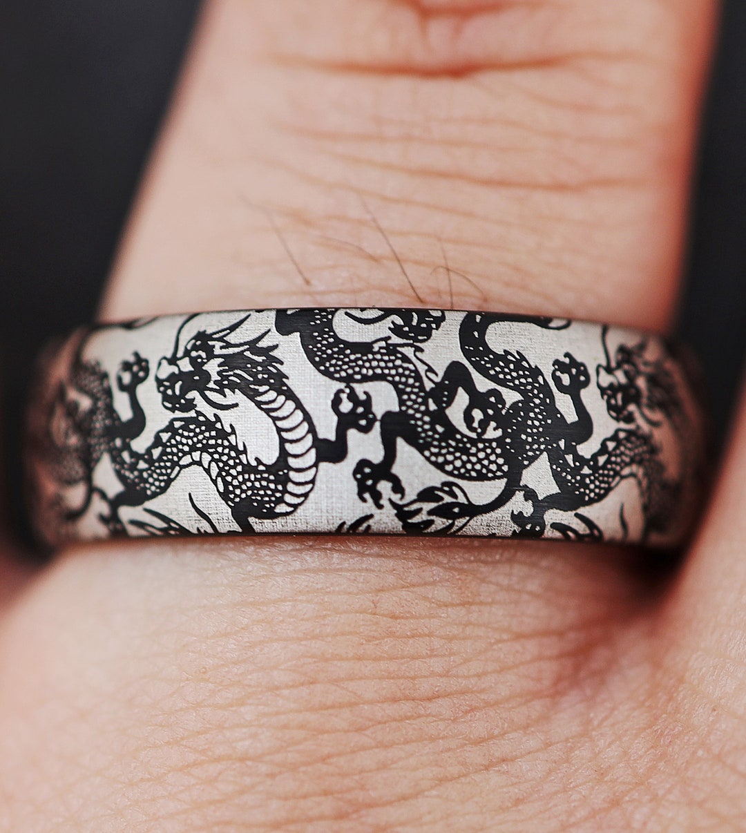 Engraved Black Dragon Promise Ring, Ancient Chinese Custom Dragon ...