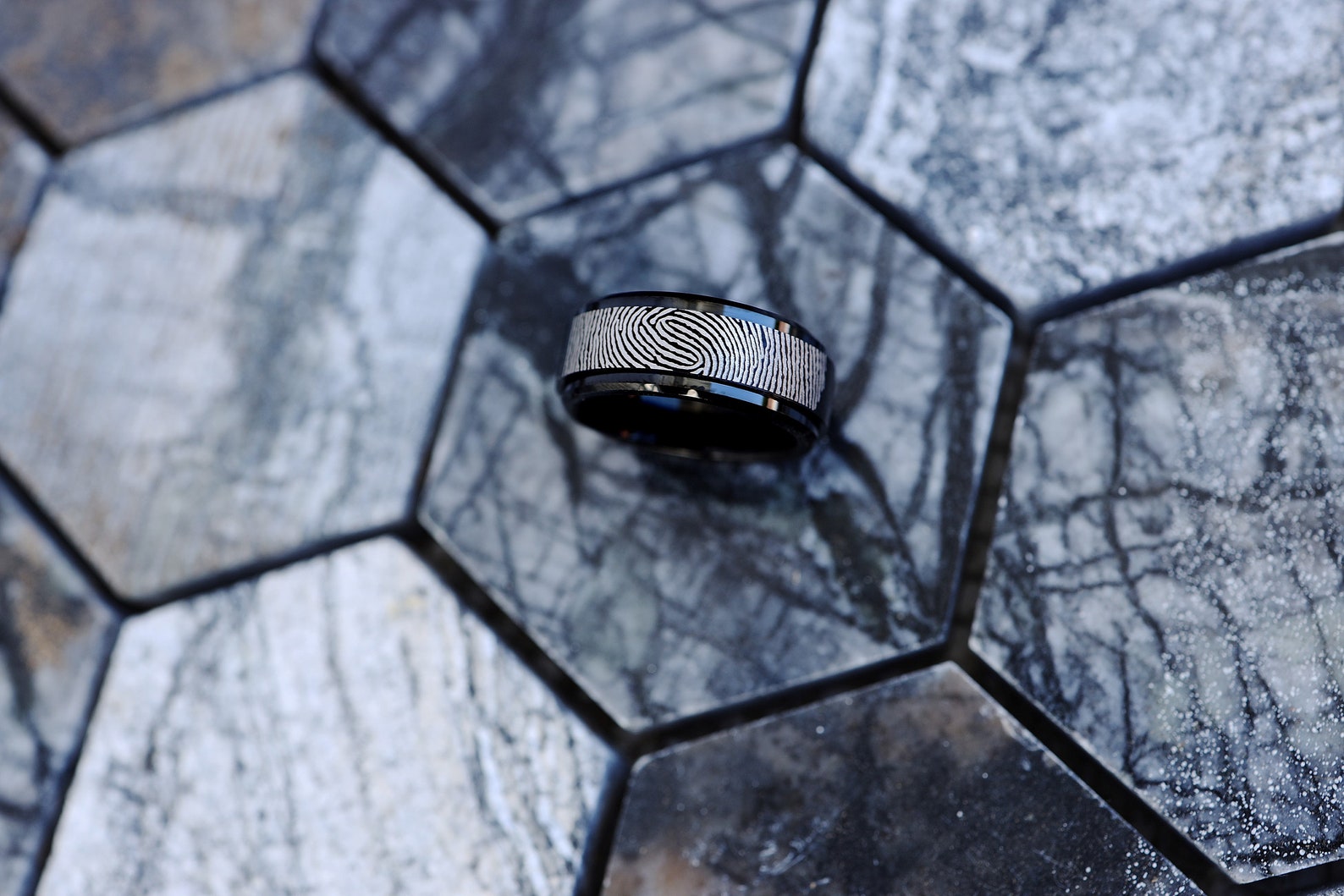 Black Tungsten Spinner Fingerprint Ring Fidget Spinner - Etsy