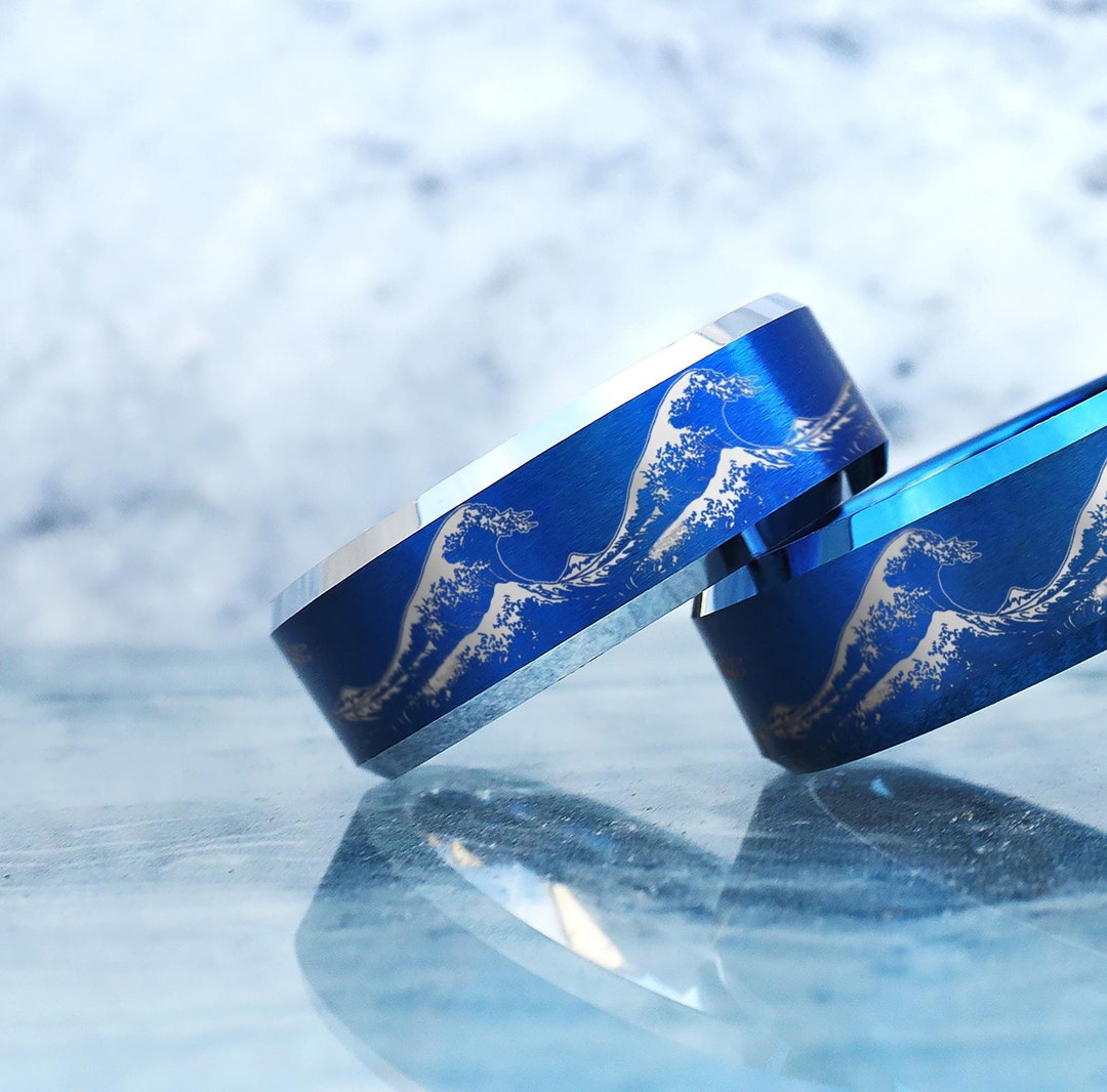 Engraved Fish Jewelry, Blue Tungsten Ring, Koi Fish Ring, Betta Fish ...