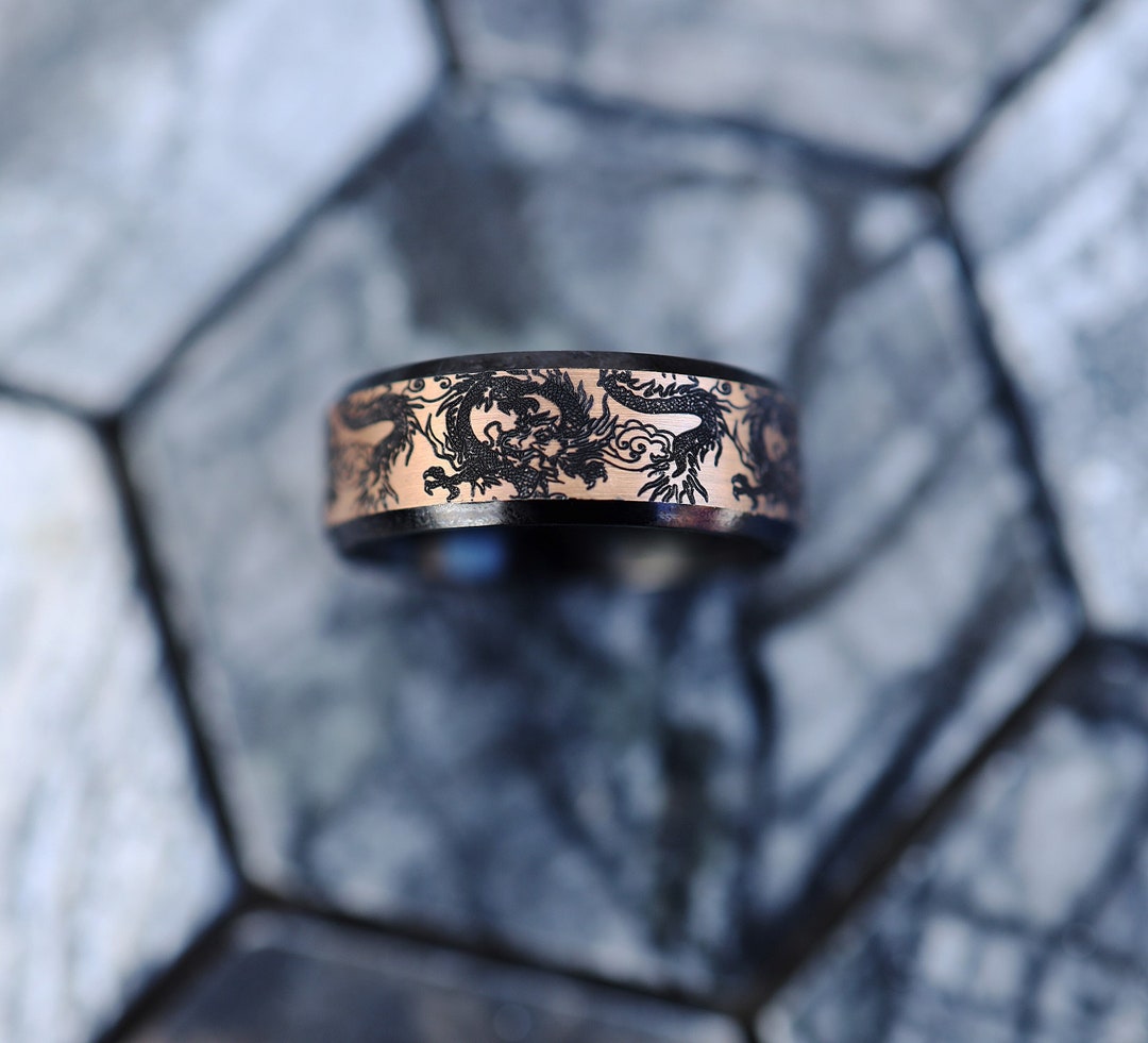 Engraved Black Tungsten Dragon Ring - 8mm - Etsy