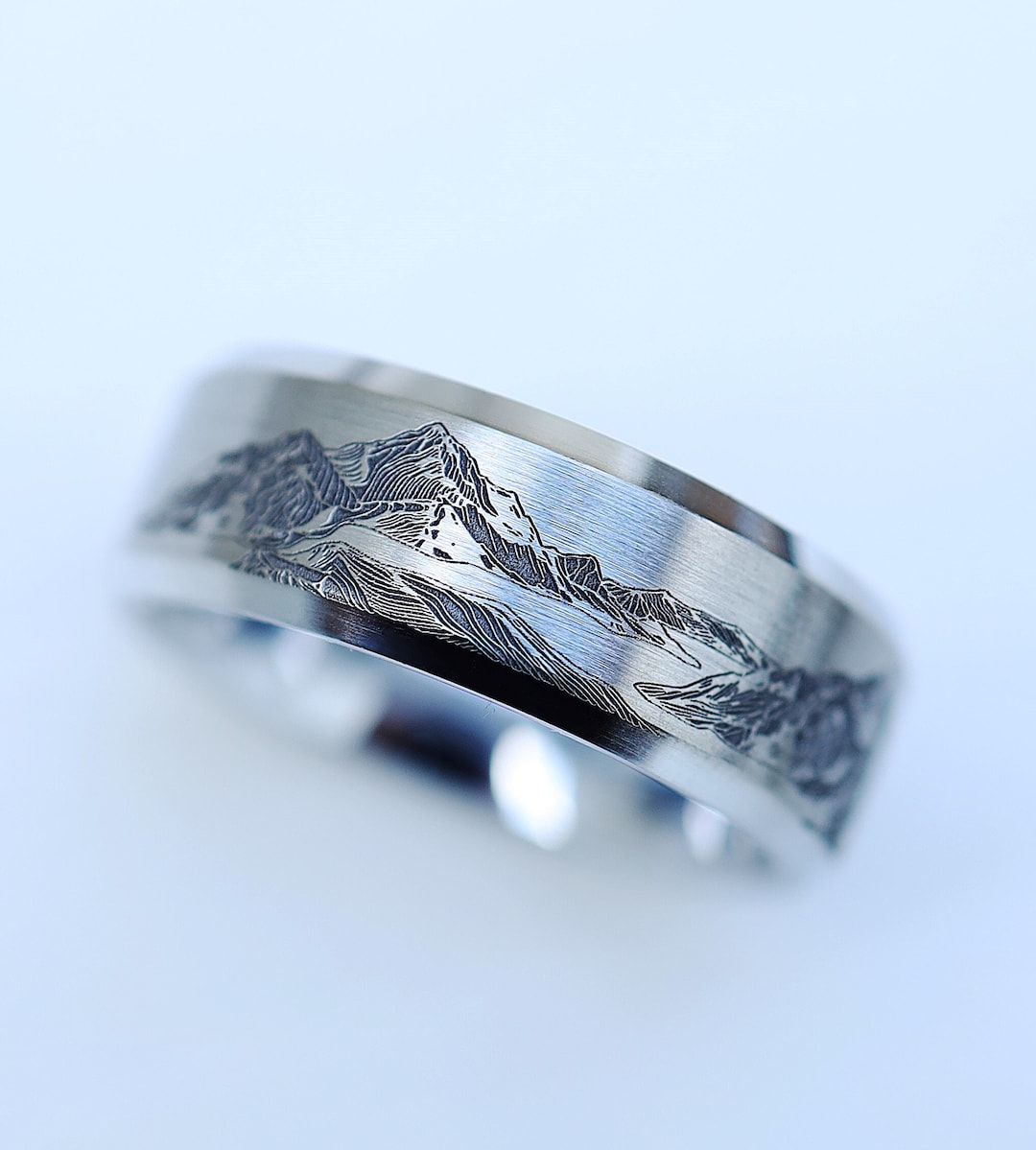 Hyper Detail Engraved Mountain Landscape Ring, 3D Mountain Lines Ring ...