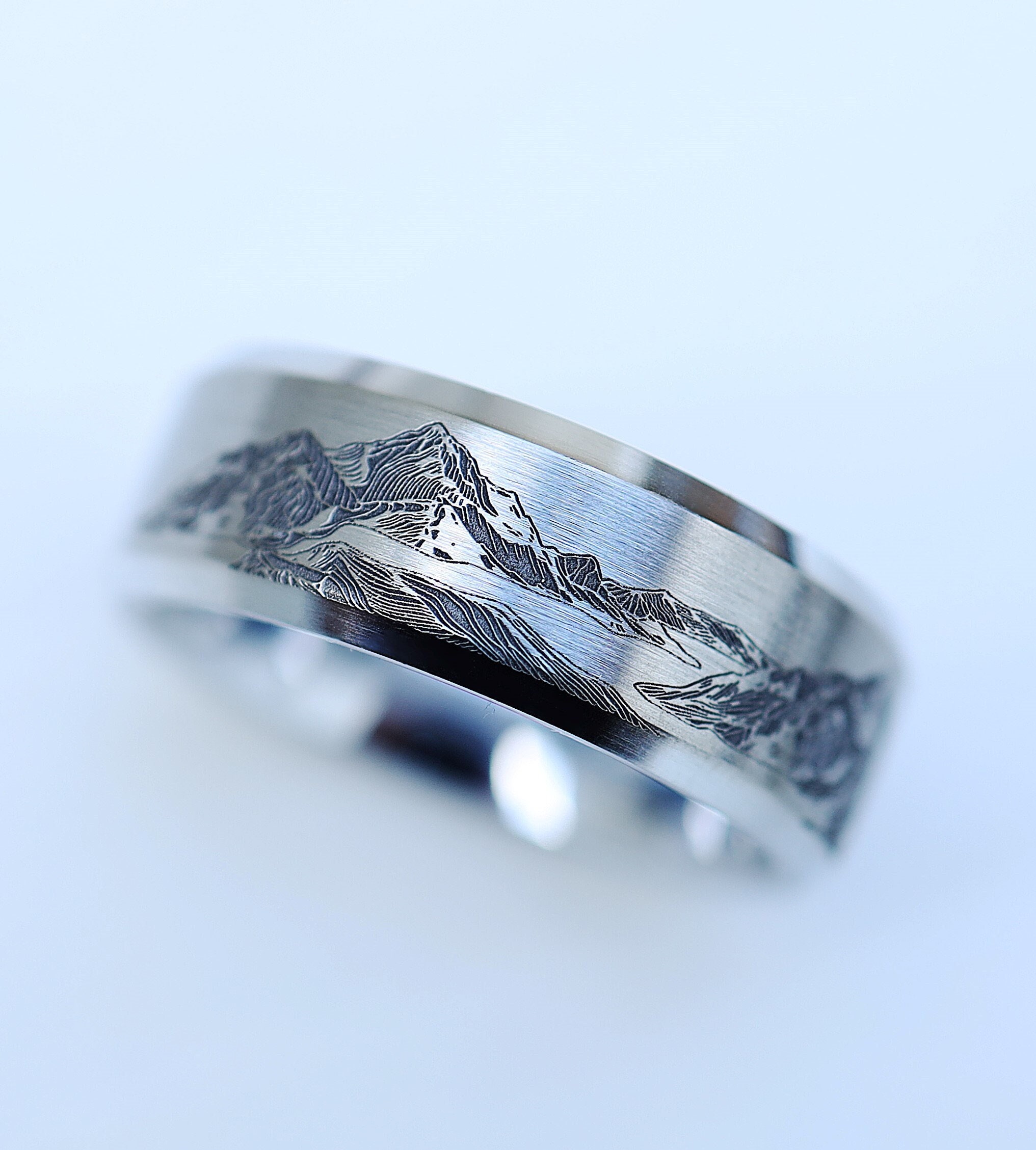 Hyper Detail Engraved Mountain Landscape Ring, 3D Mountain Lines Ring ...
