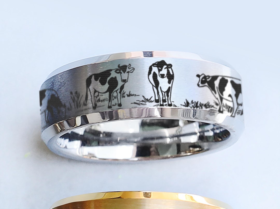 Engraved Cow Ring, Grazing Cows Ring, Farm Animal Jewelry, Grazing ...