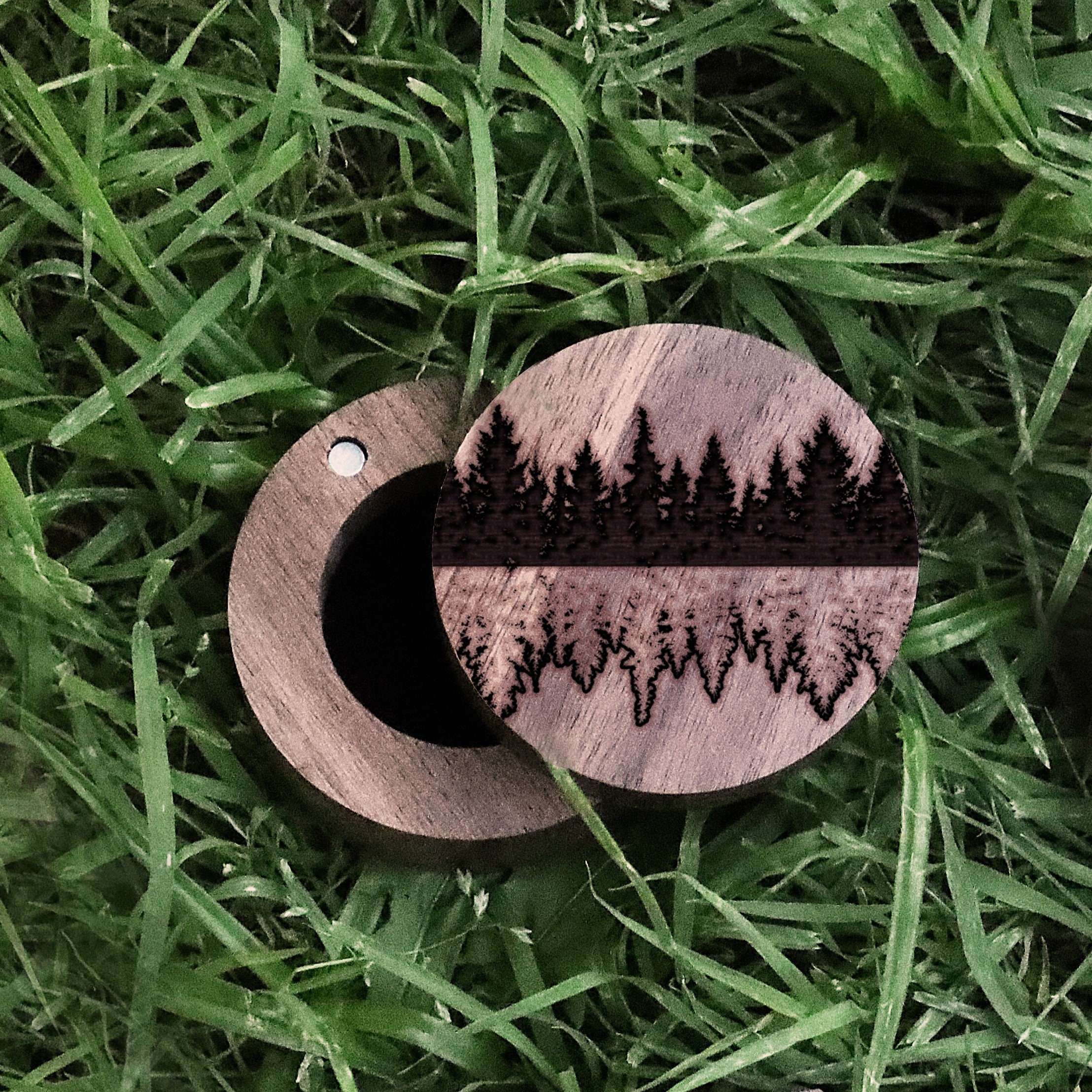 Engraved Reflecting Tree Line Black Walnut Wood Ring Box Tree | Etsy