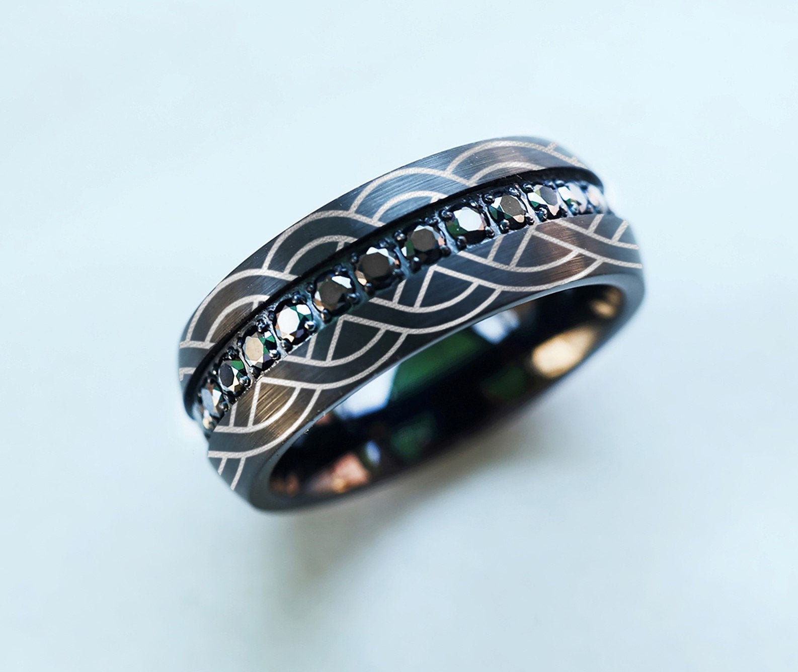 Black Tungsten Ring With Black Diamonds and Celtic Knot Pattern ...