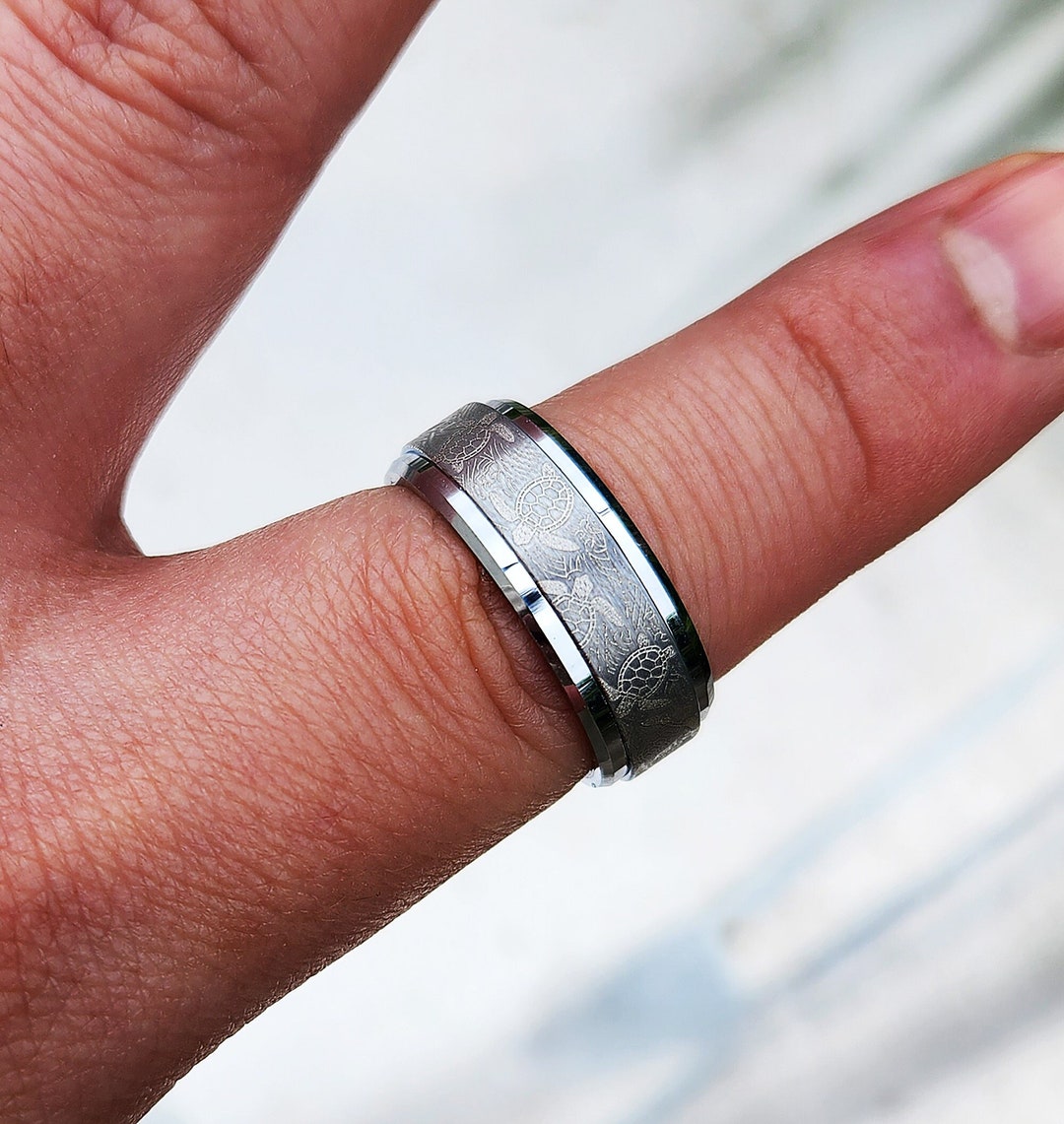 LIGHT Engraved Sea Turtle Ring, Sea Turtle Wedding Ring, Tortoise ...