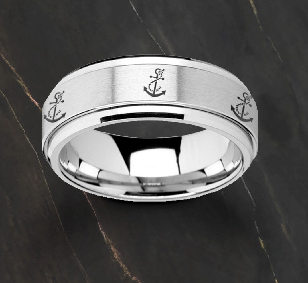 Personalized Laser Engraved Fidget Spinner Ring Minimal Anchor Sailor ...