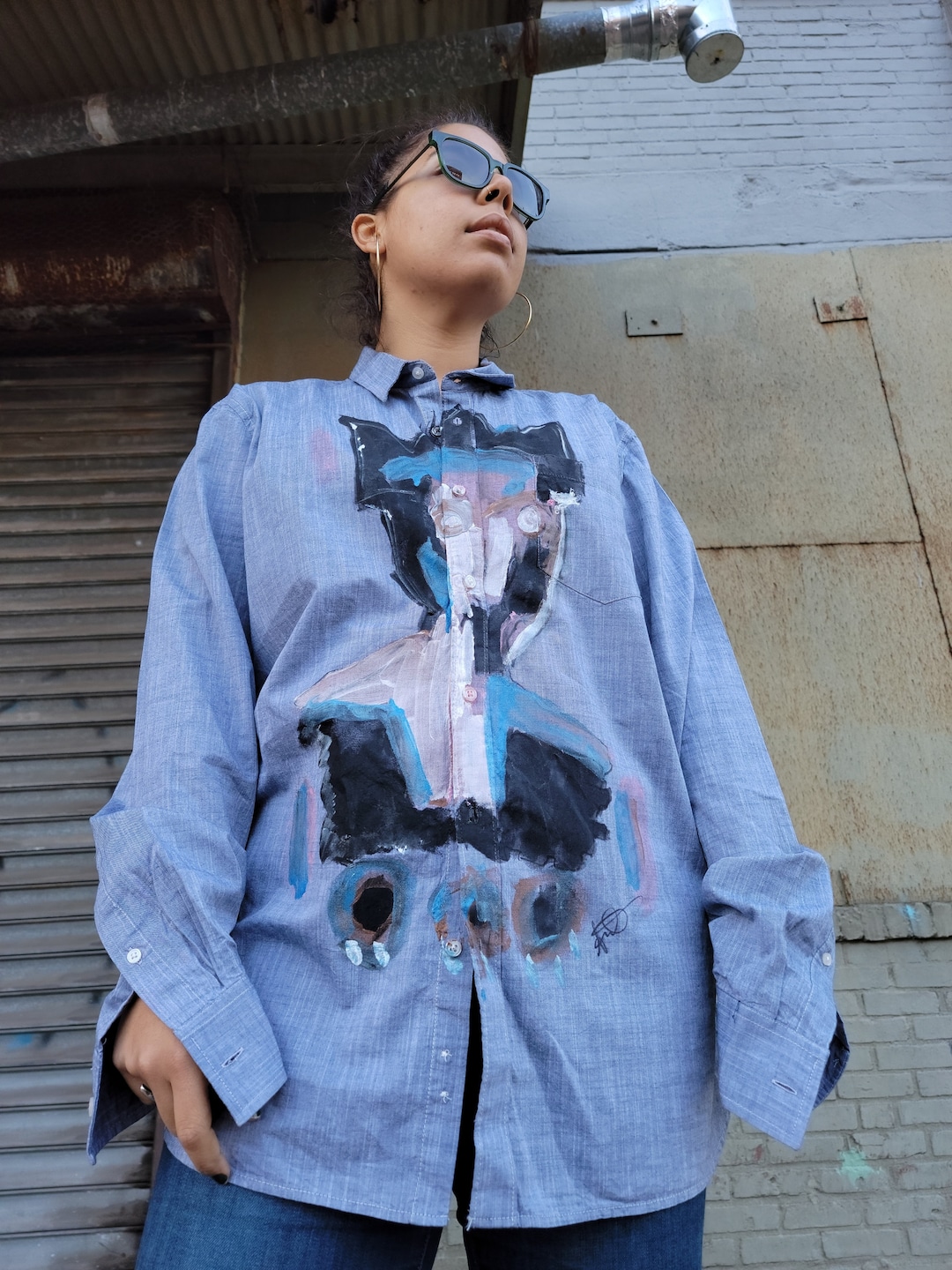 Hand Painted Button Down 100% Cotton , Upcycled Clothing, Neo ...
