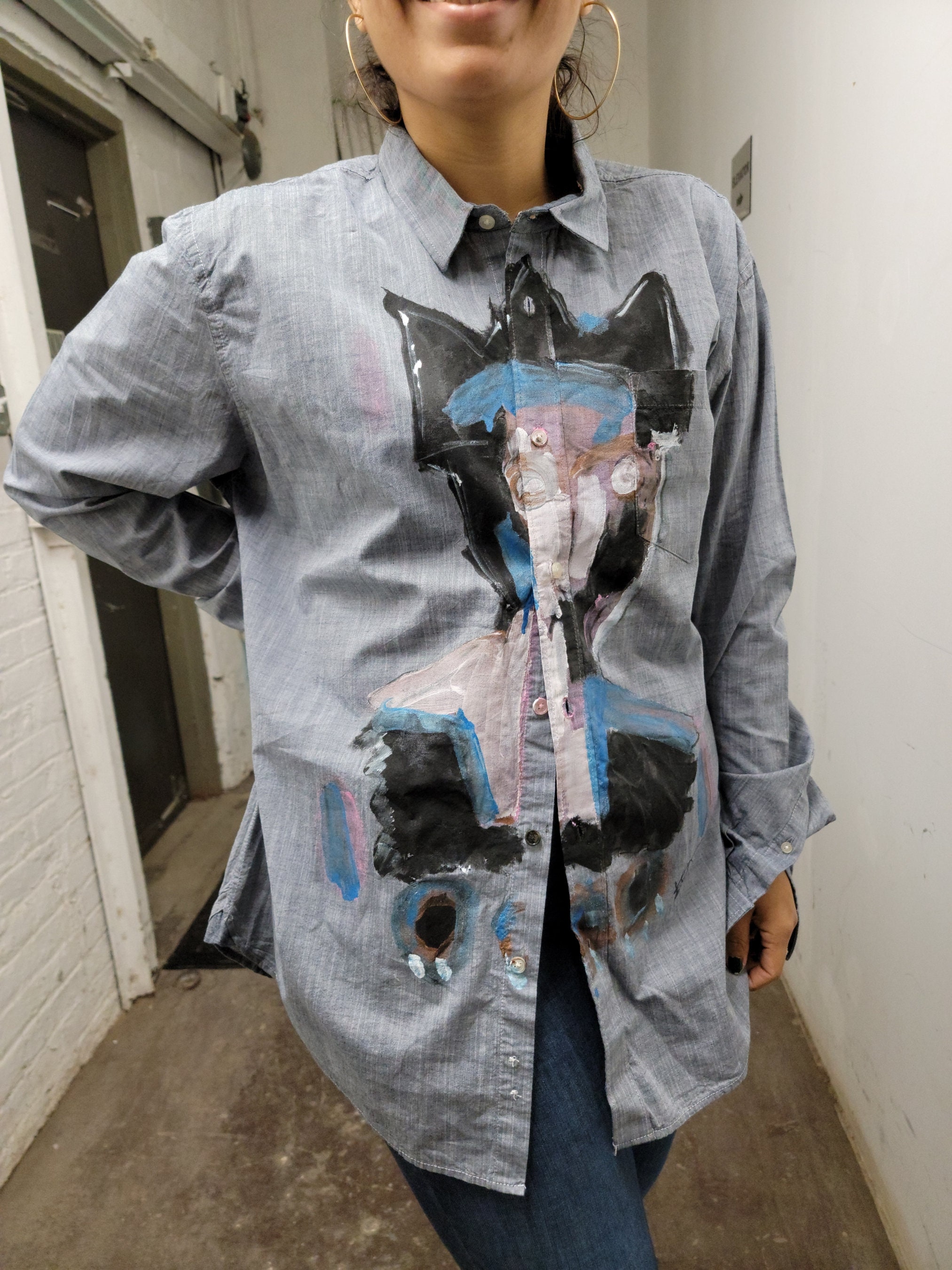 Hand Painted Button Down 100% Cotton , Upcycled Clothing, Neo ...
