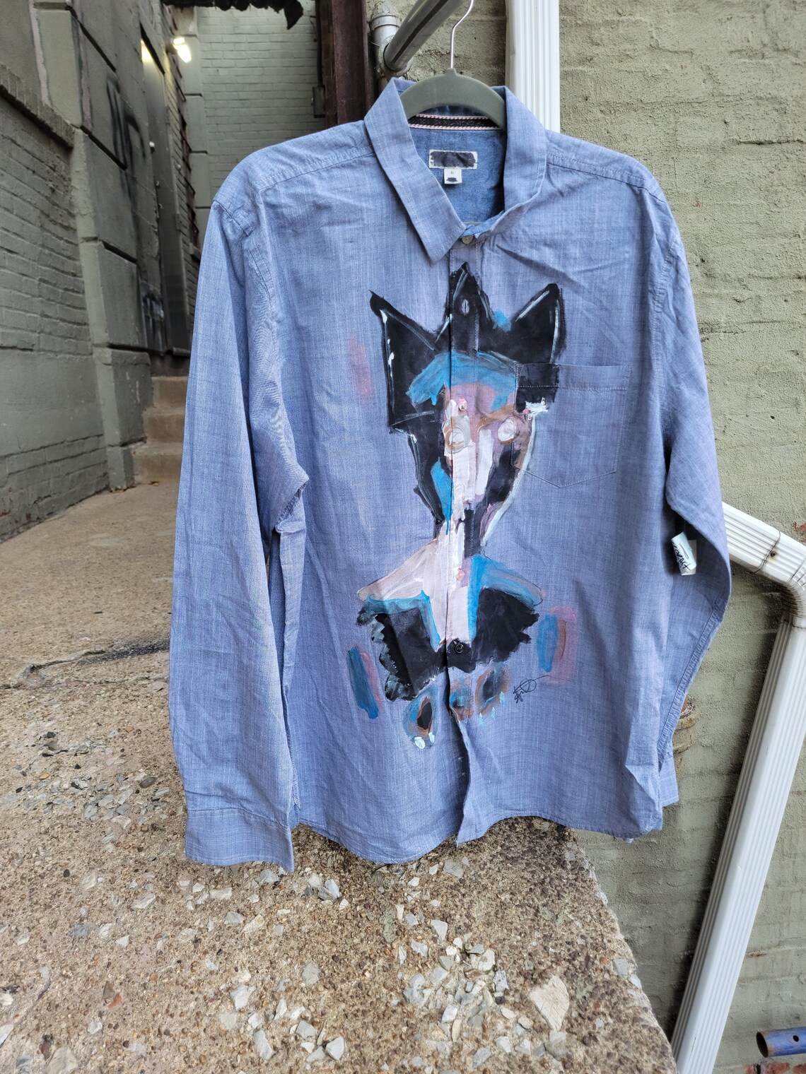 Hand Painted Button Down 100% Cotton , Upcycled Clothing, Neo ...